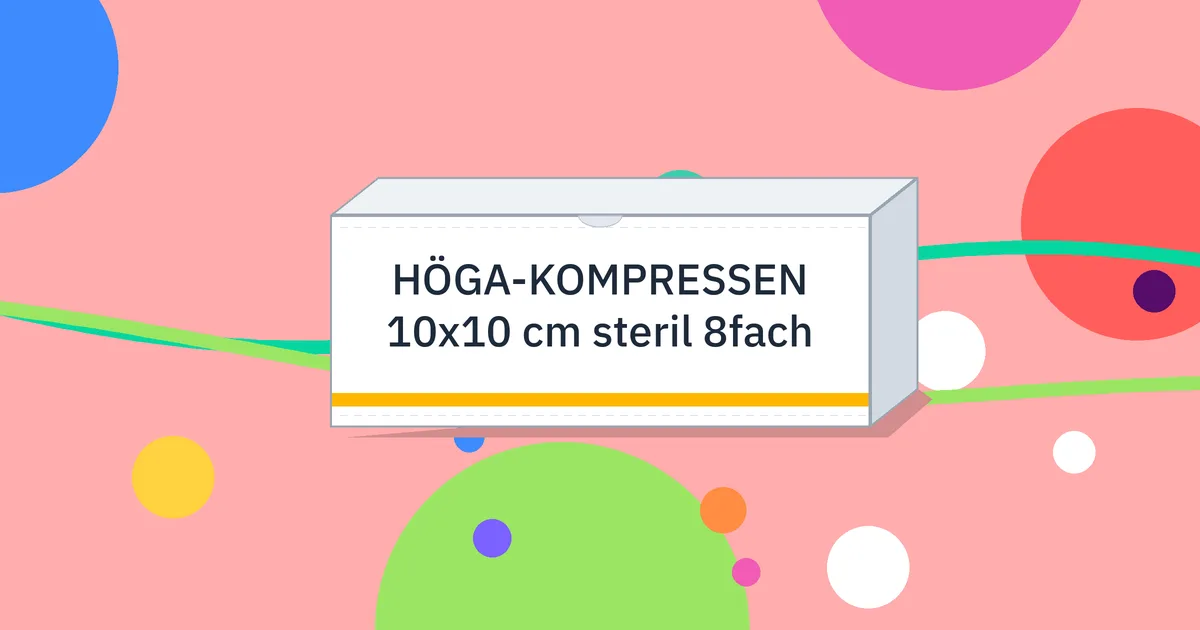Symbolbild: Packung mit der Aufschrift HÖGA-KOMPRESSEN 10x10 cm steril 8fach (PZN 04401919) – Verfügbarkeit und Bezug in Apotheken in Frankfurt am Main