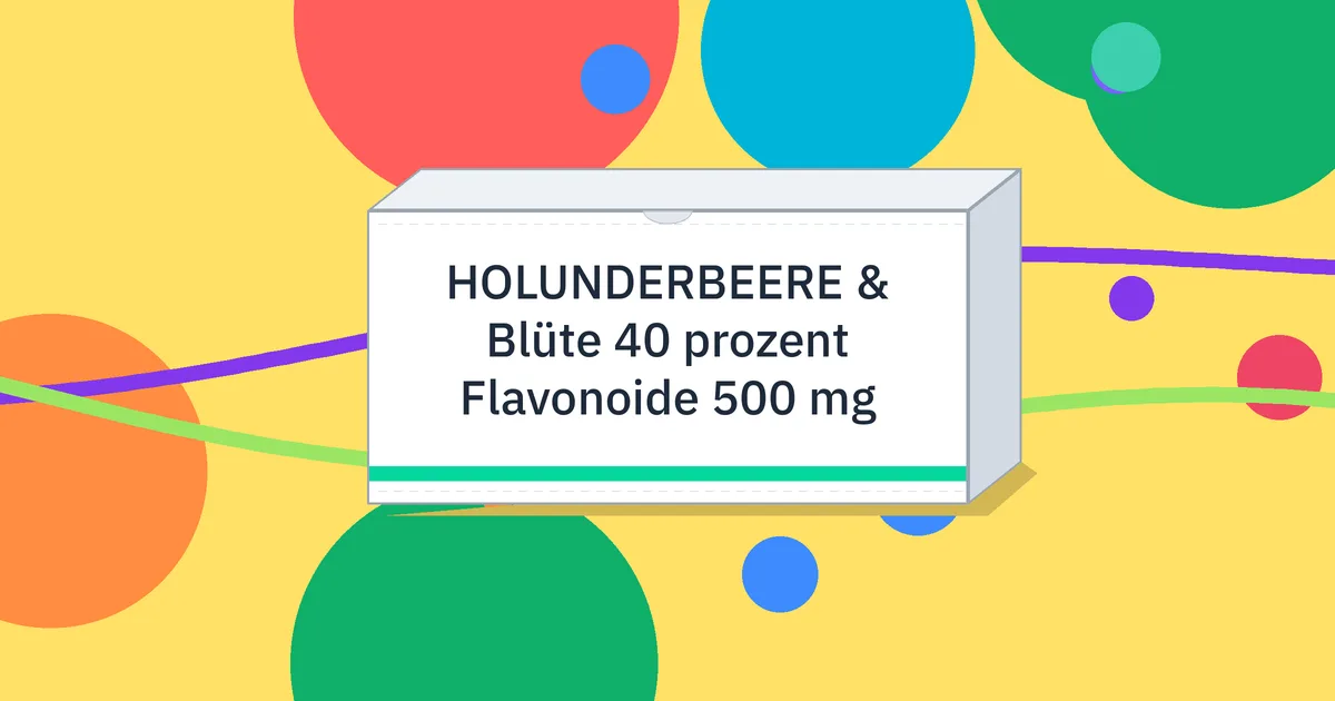 Symbolbild: Packung mit der Aufschrift HOLUNDERBEERE & Blüte 40 prozent Flavonoide 500 mg (PZN 16675504) – Verfügbarkeit und Bezug in Apotheken in Frankfurt am Main