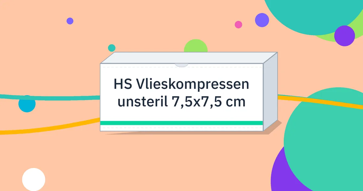 Symbolbild: Packung mit der Aufschrift HS Vlieskompressen unsteril 7,5x7,5 cm (PZN 12596498) – Verfügbarkeit und Bezug in Apotheken in Frankfurt am Main