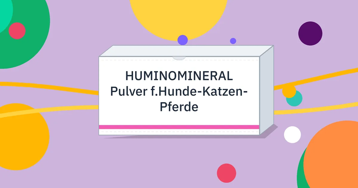 Symbolbild: Packung mit der Aufschrift HUMINOMINERAL Pulver f.Hunde-Katzen-Pferde (PZN 14368962) – Verfügbarkeit und Bezug in Apotheken in Frankfurt am Main