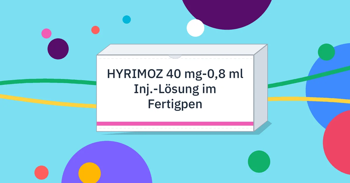 Symbolbild: Packung mit der Aufschrift HYRIMOZ 40 mg-0,8 ml Inj.-Lösung im Fertigpen (PZN 18084598) – Verfügbarkeit und Bezug in Apotheken in Frankfurt am Main