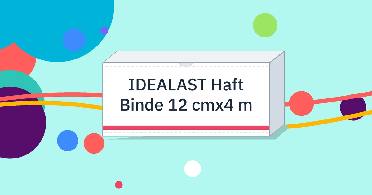 Symbolbild: Packung mit der Aufschrift IDEALAST Haft Binde 12 cmx4 m (PZN 03517459) – Verfügbarkeit und Bezug in Apotheken in Frankfurt am Main