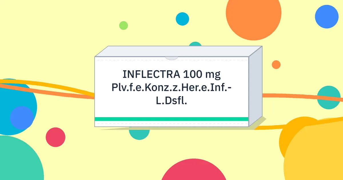 Symbolbild: Packung mit der Aufschrift INFLECTRA 100 mg Plv.f.e.Konz.z.Her.e.Inf.-L.Dsfl. (PZN 13892477) – Verfügbarkeit und Bezug in Apotheken in Frankfurt am Main