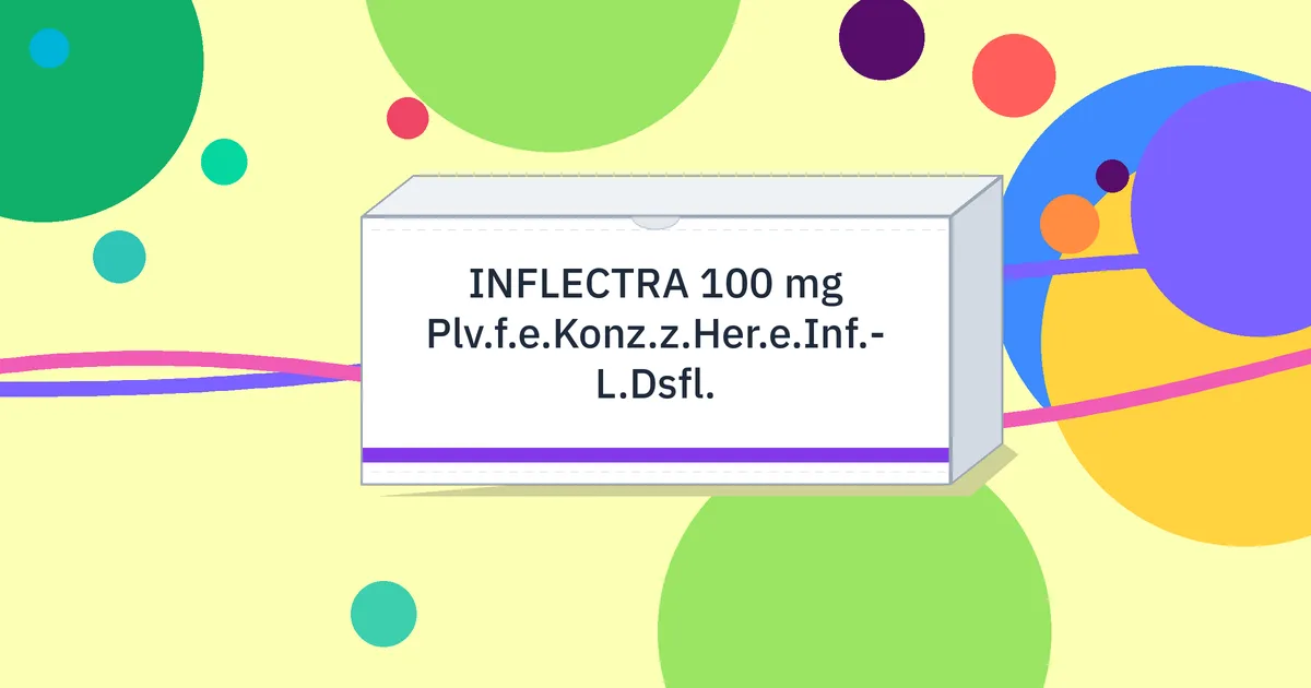 Symbolbild: Packung mit der Aufschrift INFLECTRA 100 mg Plv.f.e.Konz.z.Her.e.Inf.-L.Dsfl. (PZN 17312583) – Verfügbarkeit und Bezug in Apotheken in Frankfurt am Main