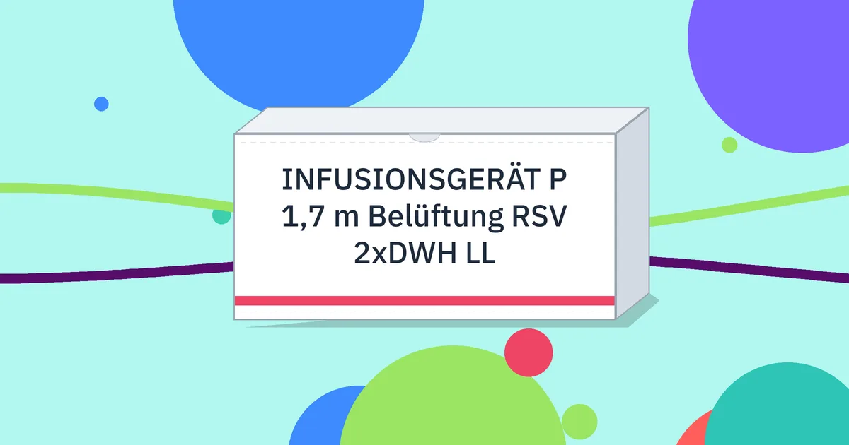 Symbolbild: Packung mit der Aufschrift INFUSIONSGERÄT P 1,7 m Belüftung RSV 2xDWH LL (PZN 17487756) – Verfügbarkeit und Bezug in Apotheken in Frankfurt am Main
