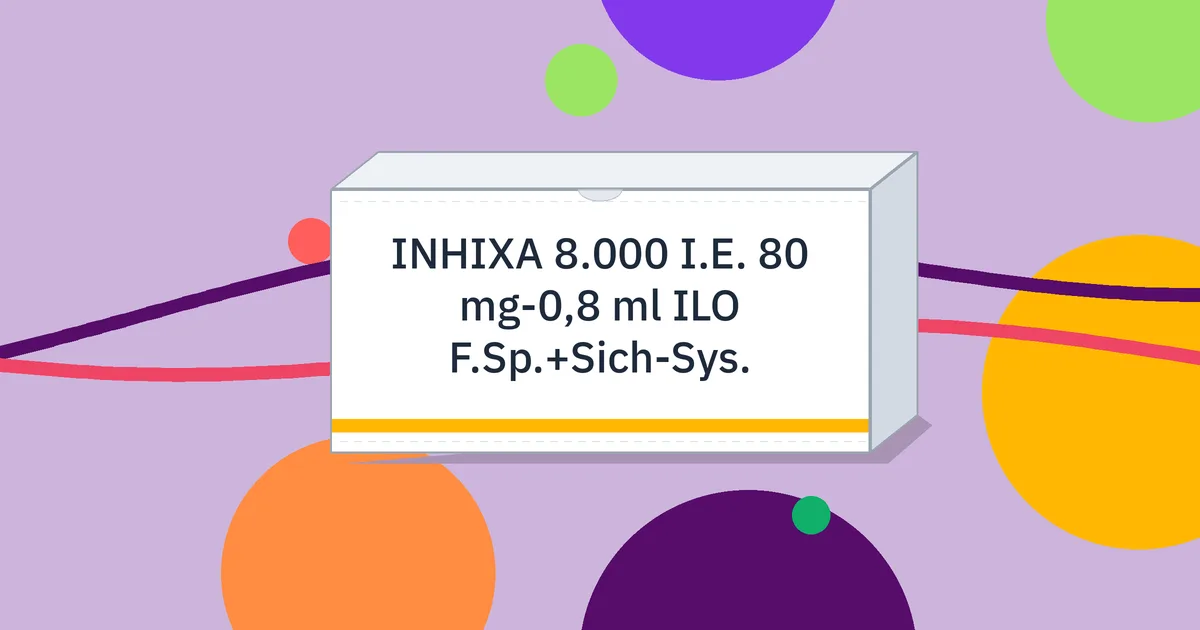 Symbolbild: Packung mit der Aufschrift INHIXA 8.000 I.E. 80 mg-0,8 ml ILO F.Sp.+Sich-Sys. (PZN 14417755) – Verfügbarkeit und Bezug in Apotheken in Frankfurt am Main