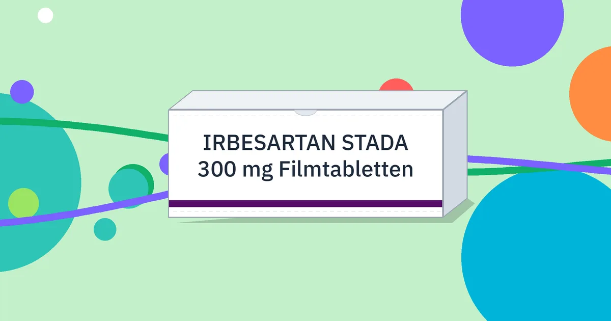 Symbolbild: Packung mit der Aufschrift IRBESARTAN STADA 300 mg Filmtabletten (PZN 09637012) – Verfügbarkeit und Bezug in Apotheken in Frankfurt am Main