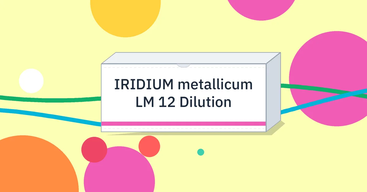 Symbolbild: Packung mit der Aufschrift IRIDIUM metallicum LM 12 Dilution (PZN 12913421) – Verfügbarkeit und Bezug in Apotheken in Frankfurt am Main
