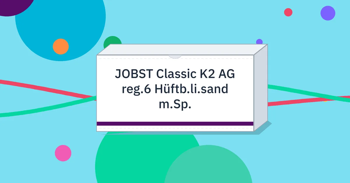Symbolbild: Packung mit der Aufschrift JOBST Classic K2 AG reg.6 Hüftb.li.sand m.Sp. (PZN 13159676) – Verfügbarkeit und Bezug in Apotheken in Frankfurt am Main