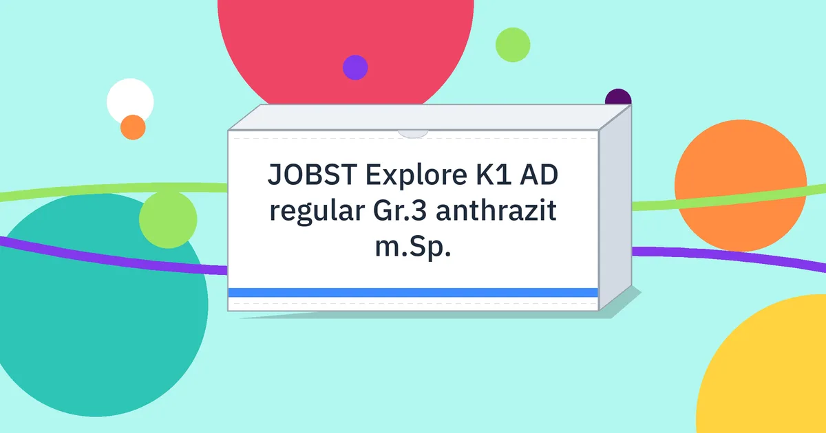 Symbolbild: Packung mit der Aufschrift JOBST Explore K1 AD regular Gr.3 anthrazit m.Sp. (PZN 11021502) – Verfügbarkeit und Bezug in Apotheken in Frankfurt am Main