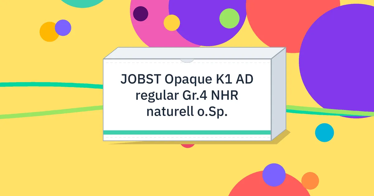 Symbolbild: Packung mit der Aufschrift JOBST Opaque K1 AD regular Gr.4 NHR naturell o.Sp. (PZN 13082637) – Verfügbarkeit und Bezug in Apotheken in Frankfurt am Main