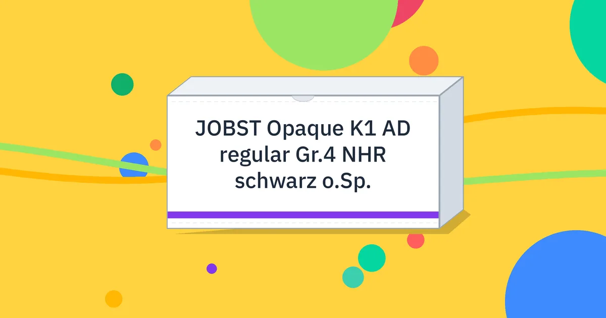 Symbolbild: Packung mit der Aufschrift JOBST Opaque K1 AD regular Gr.4 NHR schwarz o.Sp. (PZN 13082732) – Verfügbarkeit und Bezug in Apotheken in Frankfurt am Main