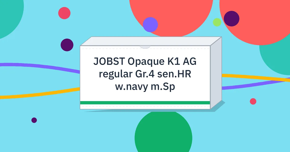 Symbolbild: Packung mit der Aufschrift JOBST Opaque K1 AG regular Gr.4 sen.HR w.navy m.Sp (PZN 13093090) – Verfügbarkeit und Bezug in Apotheken in Frankfurt am Main