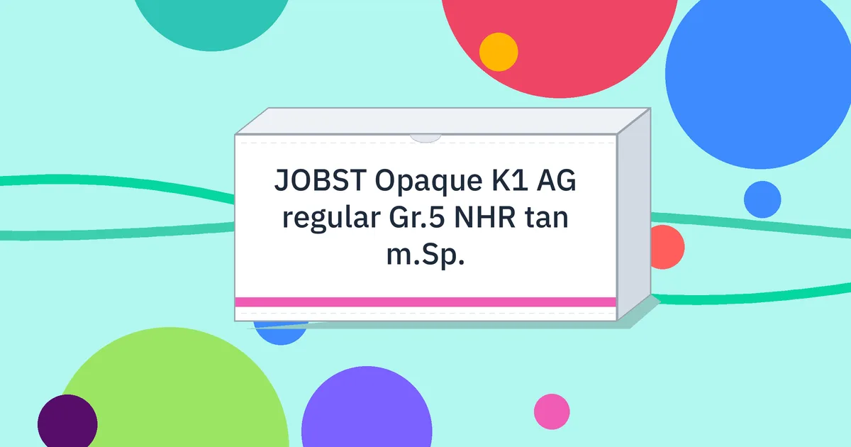 Symbolbild: Packung mit der Aufschrift JOBST Opaque K1 AG regular Gr.5 NHR tan m.Sp. (PZN 16266220) – Verfügbarkeit und Bezug in Apotheken in Frankfurt am Main