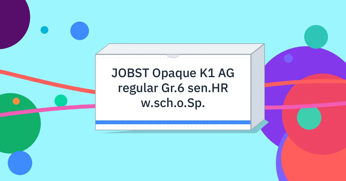 Symbolbild: Packung mit der Aufschrift JOBST Opaque K1 AG regular Gr.6 sen.HR w.sch.o.Sp. (PZN 13096562) – Verfügbarkeit und Bezug in Apotheken in Frankfurt am Main