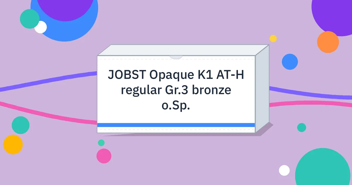 Symbolbild: Packung mit der Aufschrift JOBST Opaque K1 AT-H regular Gr.3 bronze o.Sp. (PZN 13105522) – Verfügbarkeit und Bezug in Apotheken in Frankfurt am Main