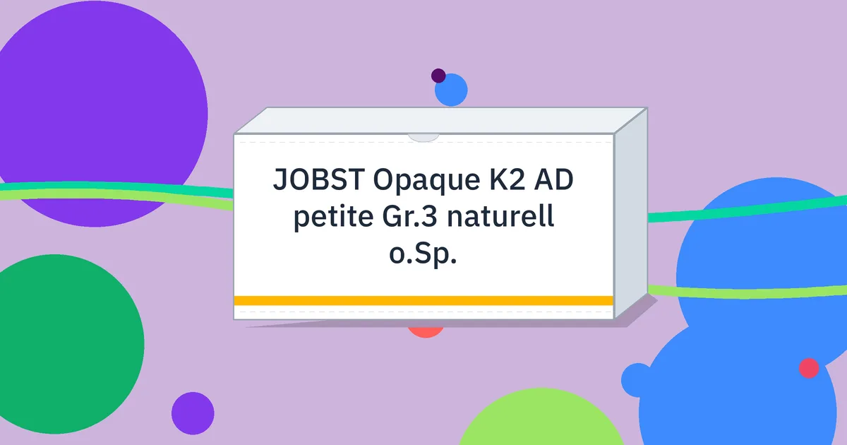 Symbolbild: Packung mit der Aufschrift JOBST Opaque K2 AD petite Gr.3 naturell o.Sp. (PZN 10722869) – Verfügbarkeit und Bezug in Apotheken in Frankfurt am Main