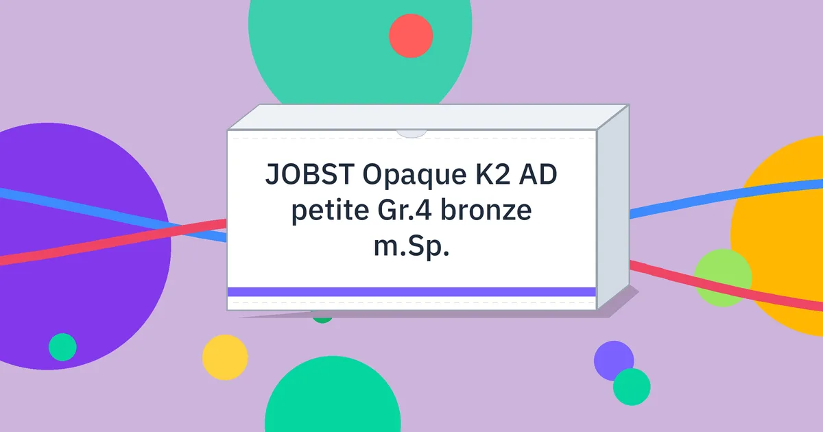 Symbolbild: Packung mit der Aufschrift JOBST Opaque K2 AD petite Gr.4 bronze m.Sp. (PZN 13108549) – Verfügbarkeit und Bezug in Apotheken in Frankfurt am Main