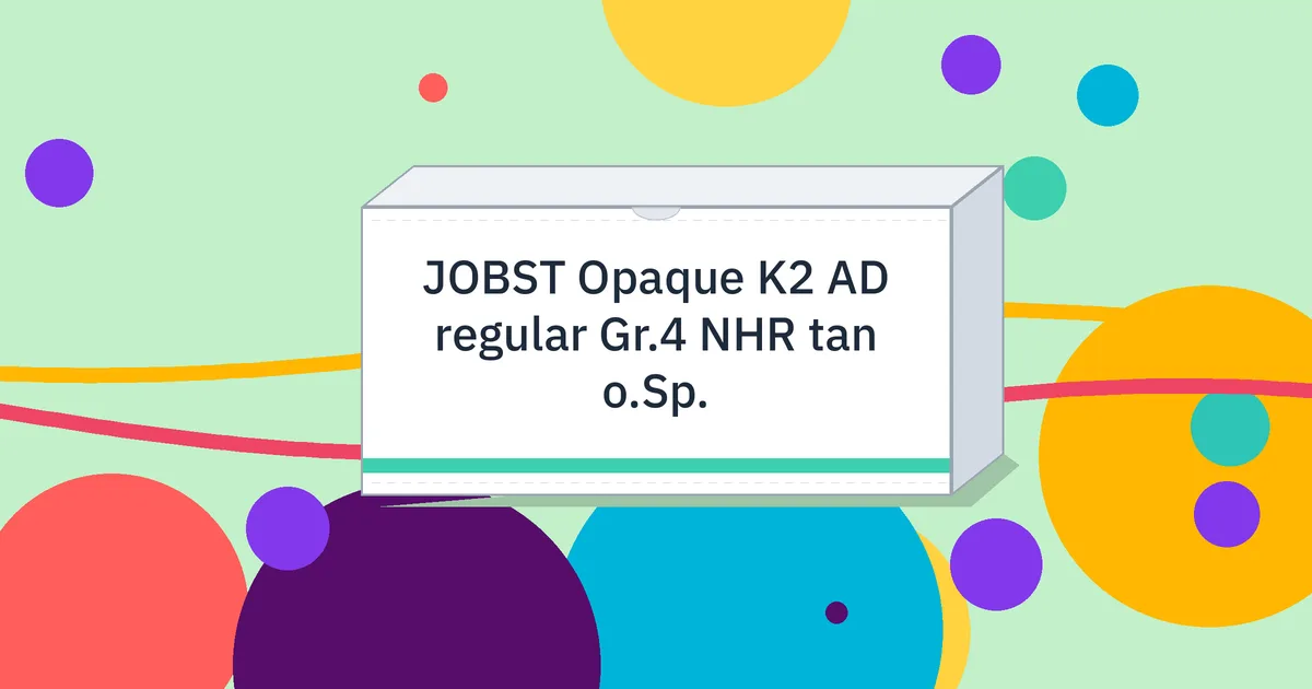 Symbolbild: Packung mit der Aufschrift JOBST Opaque K2 AD regular Gr.4 NHR tan o.Sp. (PZN 16277838) – Verfügbarkeit und Bezug in Apotheken in Frankfurt am Main