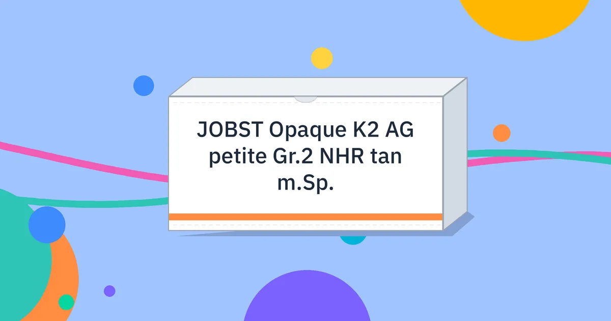 Symbolbild: Packung mit der Aufschrift JOBST Opaque K2 AG petite Gr.2 NHR tan m.Sp. (PZN 16284577) – Verfügbarkeit und Bezug in Apotheken in Frankfurt am Main