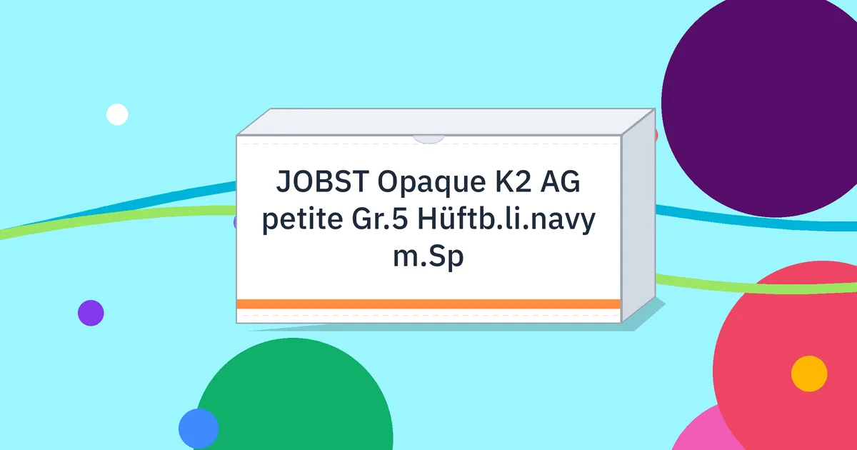 Symbolbild: Packung mit der Aufschrift JOBST Opaque K2 AG petite Gr.5 Hüftb.li.navy m.Sp (PZN 13113639) – Verfügbarkeit und Bezug in Apotheken in Frankfurt am Main