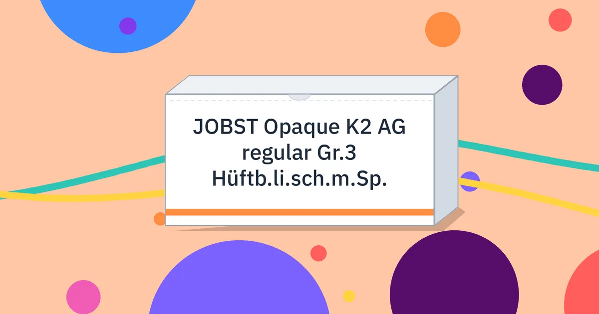 Symbolbild: Packung mit der Aufschrift JOBST Opaque K2 AG regular Gr.3 Hüftb.li.sch.m.Sp. (PZN 13115934) – Verfügbarkeit und Bezug in Apotheken in Frankfurt am Main