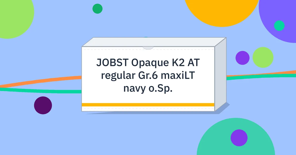Symbolbild: Packung mit der Aufschrift JOBST Opaque K2 AT regular Gr.6 maxiLT navy o.Sp. (PZN 13122035) – Verfügbarkeit und Bezug in Apotheken in Frankfurt am Main