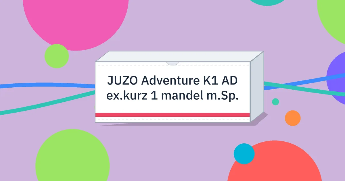 Symbolbild: Packung mit der Aufschrift JUZO Adventure K1 AD ex.kurz 1 mandel m.Sp. (PZN 14977201) – Verfügbarkeit und Bezug in Apotheken in Frankfurt am Main