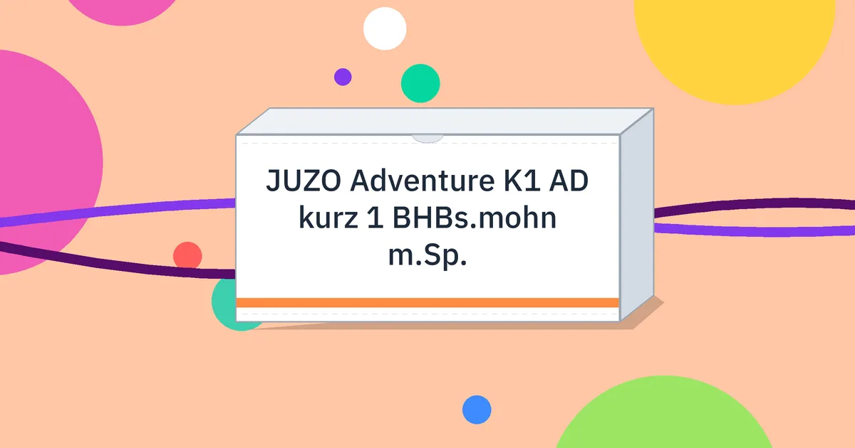 Symbolbild: Packung mit der Aufschrift JUZO Adventure K1 AD kurz 1 BHBs.mohn m.Sp. (PZN 15496277) – Verfügbarkeit und Bezug in Apotheken in Frankfurt am Main