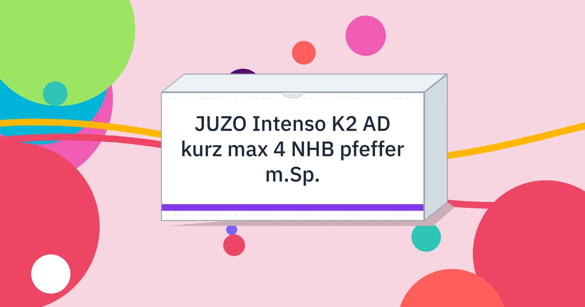Symbolbild: Packung mit der Aufschrift JUZO Intenso K2 AD kurz max 4 NHB pfeffer m.Sp. (PZN 18612034) – Verfügbarkeit und Bezug in Apotheken in Frankfurt am Main