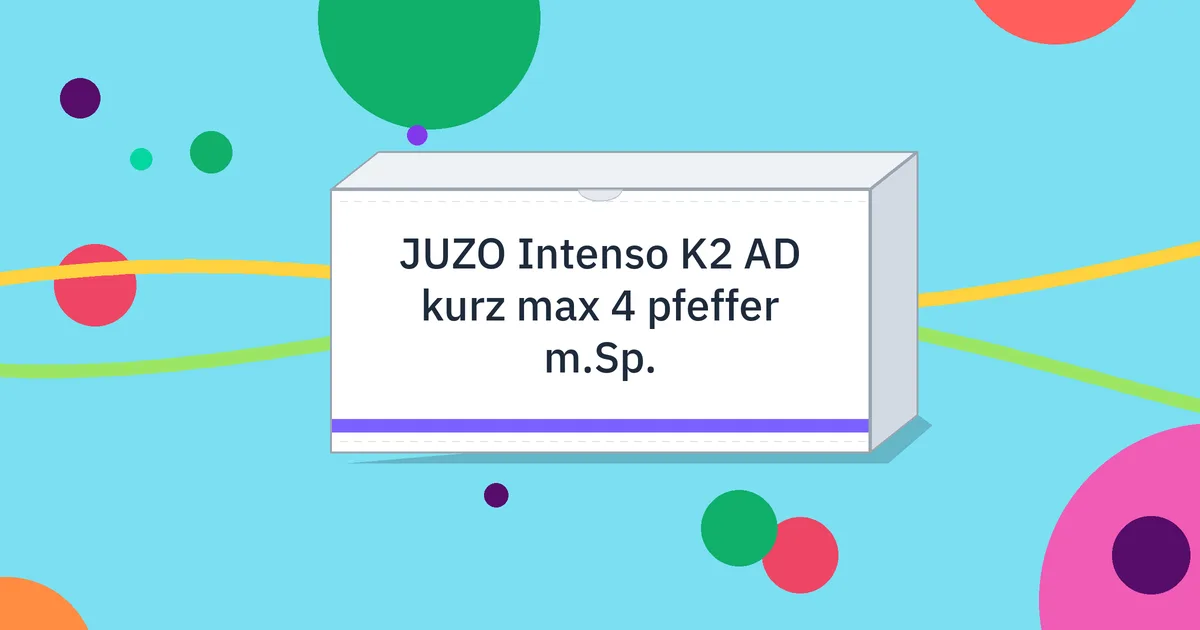 Symbolbild: Packung mit der Aufschrift JUZO Intenso K2 AD kurz max 4 pfeffer m.Sp. (PZN 18608498) – Verfügbarkeit und Bezug in Apotheken in Frankfurt am Main