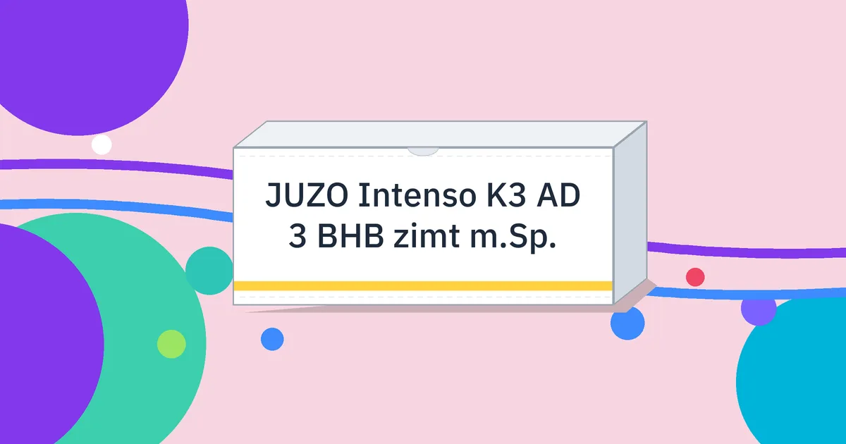 Symbolbild: Packung mit der Aufschrift JUZO Intenso K3 AD 3 BHB zimt m.Sp. (PZN 18634314) – Verfügbarkeit und Bezug in Apotheken in Frankfurt am Main
