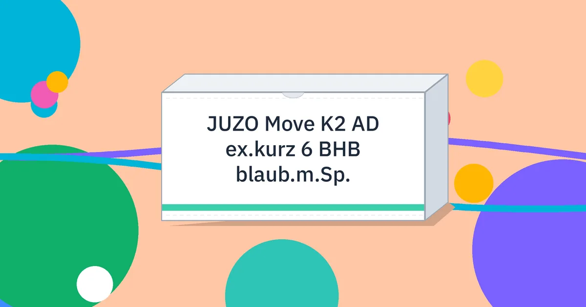 Symbolbild: Packung mit der Aufschrift JUZO Move K2 AD ex.kurz 6 BHB blaub.m.Sp. (PZN 18541989) – Verfügbarkeit und Bezug in Apotheken in Frankfurt am Main