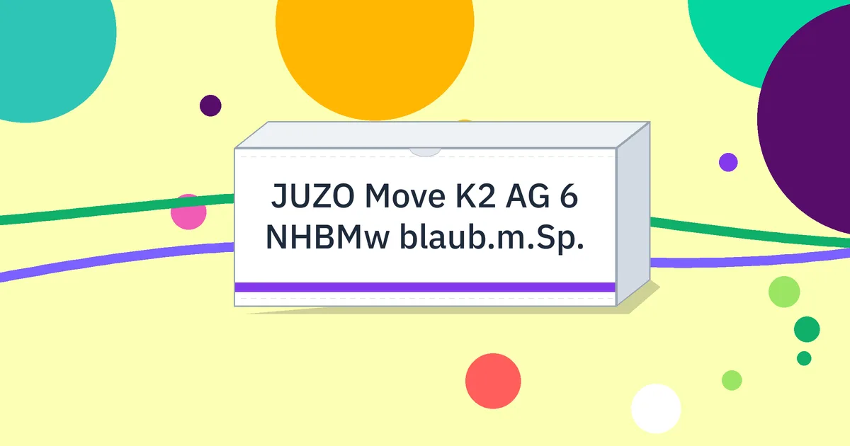 Symbolbild: Packung mit der Aufschrift JUZO Move K2 AG 6 NHBMw blaub.m.Sp. (PZN 18555135) – Verfügbarkeit und Bezug in Apotheken in Frankfurt am Main