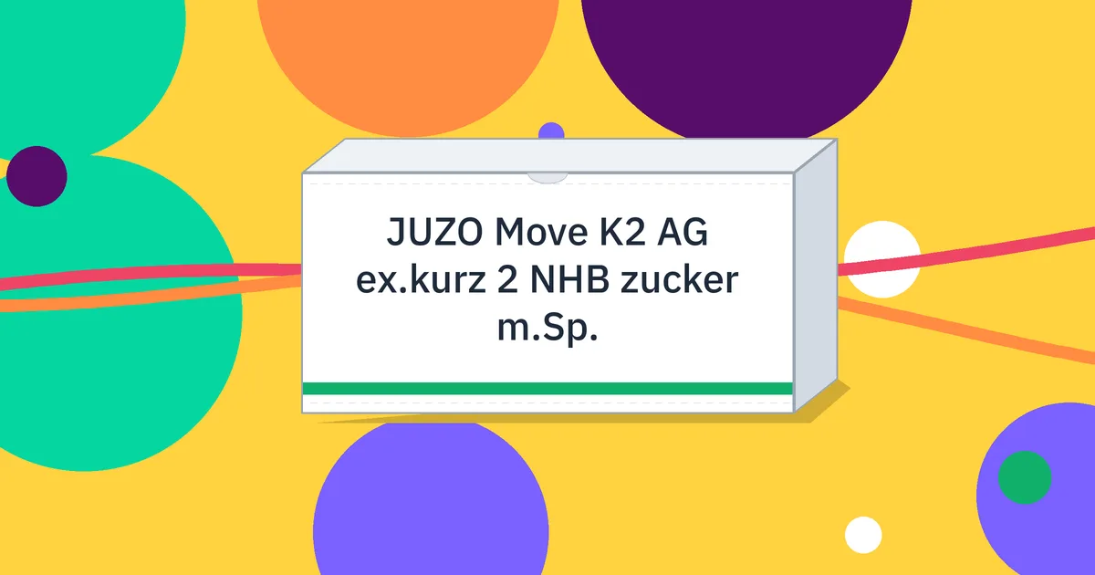 Symbolbild: Packung mit der Aufschrift JUZO Move K2 AG ex.kurz 2 NHB zucker m.Sp. (PZN 18531554) – Verfügbarkeit und Bezug in Apotheken in Frankfurt am Main