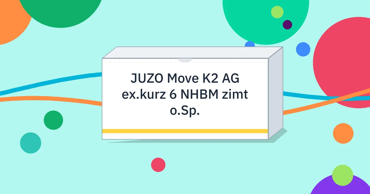 Symbolbild: Packung mit der Aufschrift JUZO Move K2 AG ex.kurz 6 NHBM zimt o.Sp. (PZN 18533228) – Verfügbarkeit und Bezug in Apotheken in Frankfurt am Main