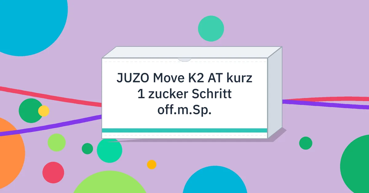 Symbolbild: Packung mit der Aufschrift JUZO Move K2 AT kurz 1 zucker Schritt off.m.Sp. (PZN 20674077) – Verfügbarkeit und Bezug in Apotheken in Frankfurt am Main