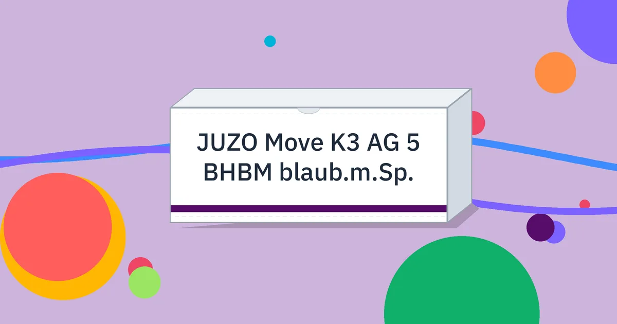 Symbolbild: Packung mit der Aufschrift JUZO Move K3 AG 5 BHBM blaub.m.Sp. (PZN 18587885) – Verfügbarkeit und Bezug in Apotheken in Frankfurt am Main