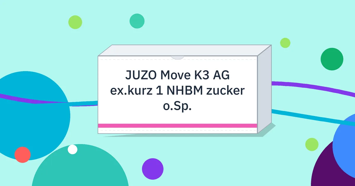 Symbolbild: Packung mit der Aufschrift JUZO Move K3 AG ex.kurz 1 NHBM zucker o.Sp. (PZN 18584533) – Verfügbarkeit und Bezug in Apotheken in Frankfurt am Main