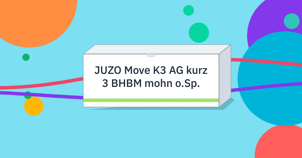 Symbolbild: Packung mit der Aufschrift JUZO Move K3 AG kurz 3 BHBM mohn o.Sp. (PZN 18593934) – Verfügbarkeit und Bezug in Apotheken in Frankfurt am Main