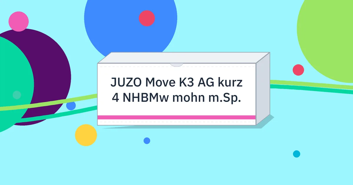 Symbolbild: Packung mit der Aufschrift JUZO Move K3 AG kurz 4 NHBMw mohn m.Sp. (PZN 18590812) – Verfügbarkeit und Bezug in Apotheken in Frankfurt am Main