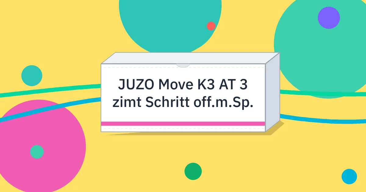 Symbolbild: Packung mit der Aufschrift JUZO Move K3 AT 3 zimt Schritt off.m.Sp. (PZN 20677354) – Verfügbarkeit und Bezug in Apotheken in Frankfurt am Main