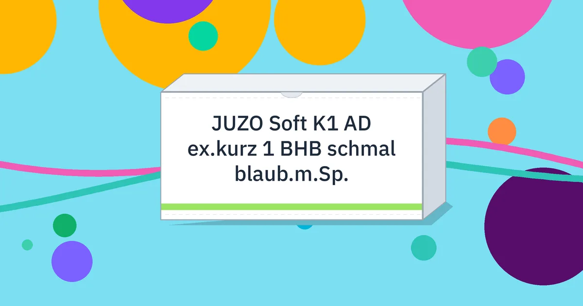 Symbolbild: Packung mit der Aufschrift JUZO Soft K1 AD ex.kurz 1 BHB schmal blaub.m.Sp. (PZN 15462462) – Verfügbarkeit und Bezug in Apotheken in Frankfurt am Main
