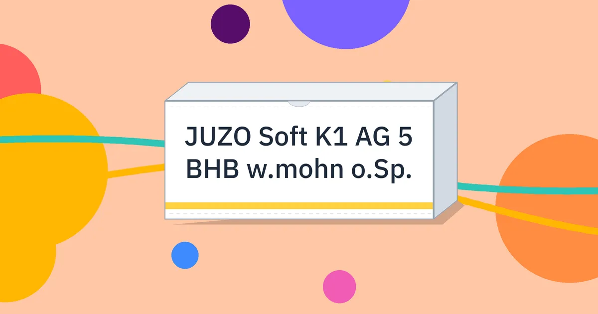 Symbolbild: Packung mit der Aufschrift JUZO Soft K1 AG 5 BHB w.mohn o.Sp. (PZN 14837718) – Verfügbarkeit und Bezug in Apotheken in Frankfurt am Main