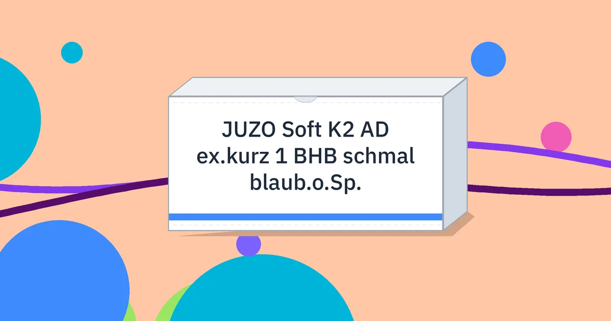 Symbolbild: Packung mit der Aufschrift JUZO Soft K2 AD ex.kurz 1 BHB schmal blaub.o.Sp. (PZN 15468430) – Verfügbarkeit und Bezug in Apotheken in Frankfurt am Main