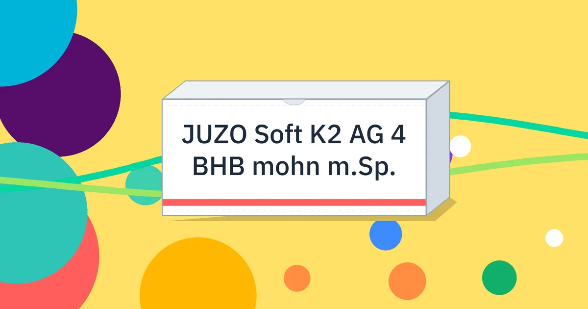 Symbolbild: Packung mit der Aufschrift JUZO Soft K2 AG 4 BHB mohn m.Sp. (PZN 14825081) – Verfügbarkeit und Bezug in Apotheken in Frankfurt am Main