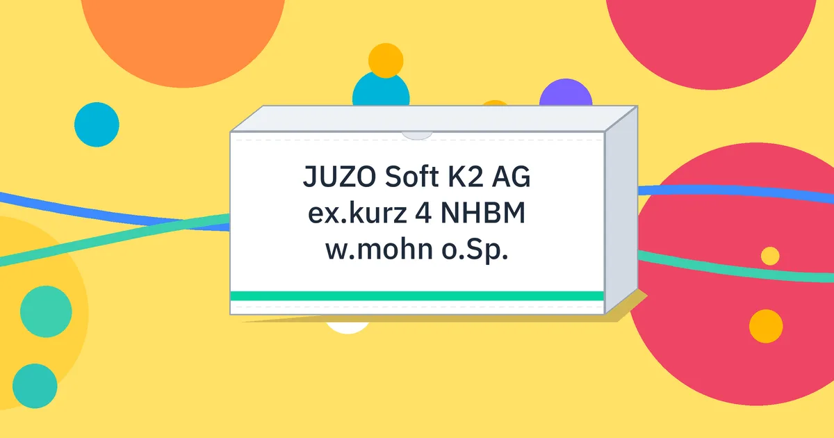 Symbolbild: Packung mit der Aufschrift JUZO Soft K2 AG ex.kurz 4 NHBM w.mohn o.Sp. (PZN 15002223) – Verfügbarkeit und Bezug in Apotheken in Frankfurt am Main