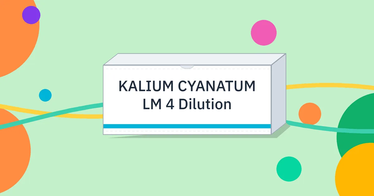 Symbolbild: Packung mit der Aufschrift KALIUM CYANATUM LM 4 Dilution (PZN 12920496) – Verfügbarkeit und Bezug in Apotheken in Frankfurt am Main