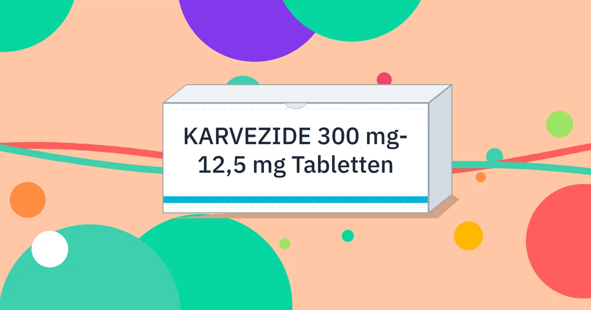 Symbolbild: Packung mit der Aufschrift KARVEZIDE 300 mg-12,5 mg Tabletten (PZN 07419587) – Verfügbarkeit und Bezug in Apotheken in Frankfurt am Main