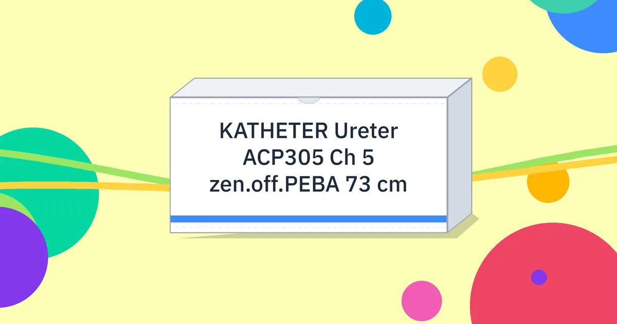 Symbolbild: Packung mit der Aufschrift KATHETER Ureter ACP305 Ch 5 zen.off.PEBA 73 cm (PZN 00205009) – Verfügbarkeit und Bezug in Apotheken in Frankfurt am Main